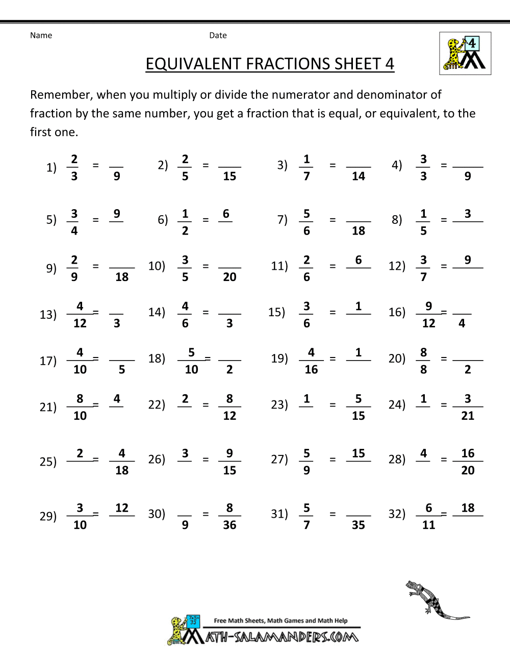 Equivalent Fractions Worksheet | Worksheets Samples Equivalent Fractions Worksheet | Worksheets Samples