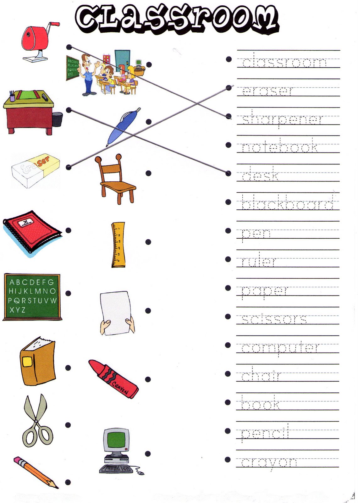 Label Classroom Objects Worksheets