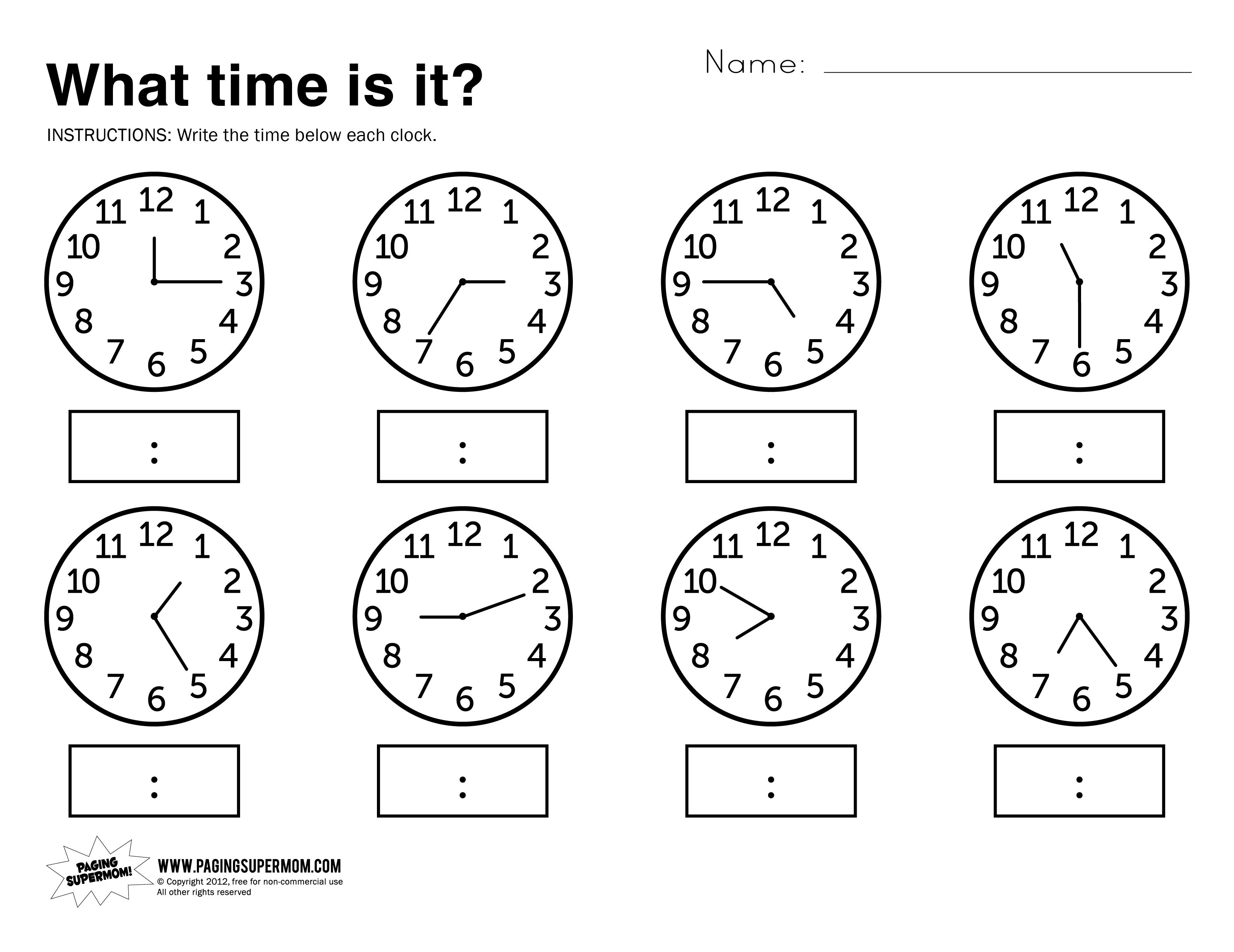 Telling Time Worksheets Free Printable 